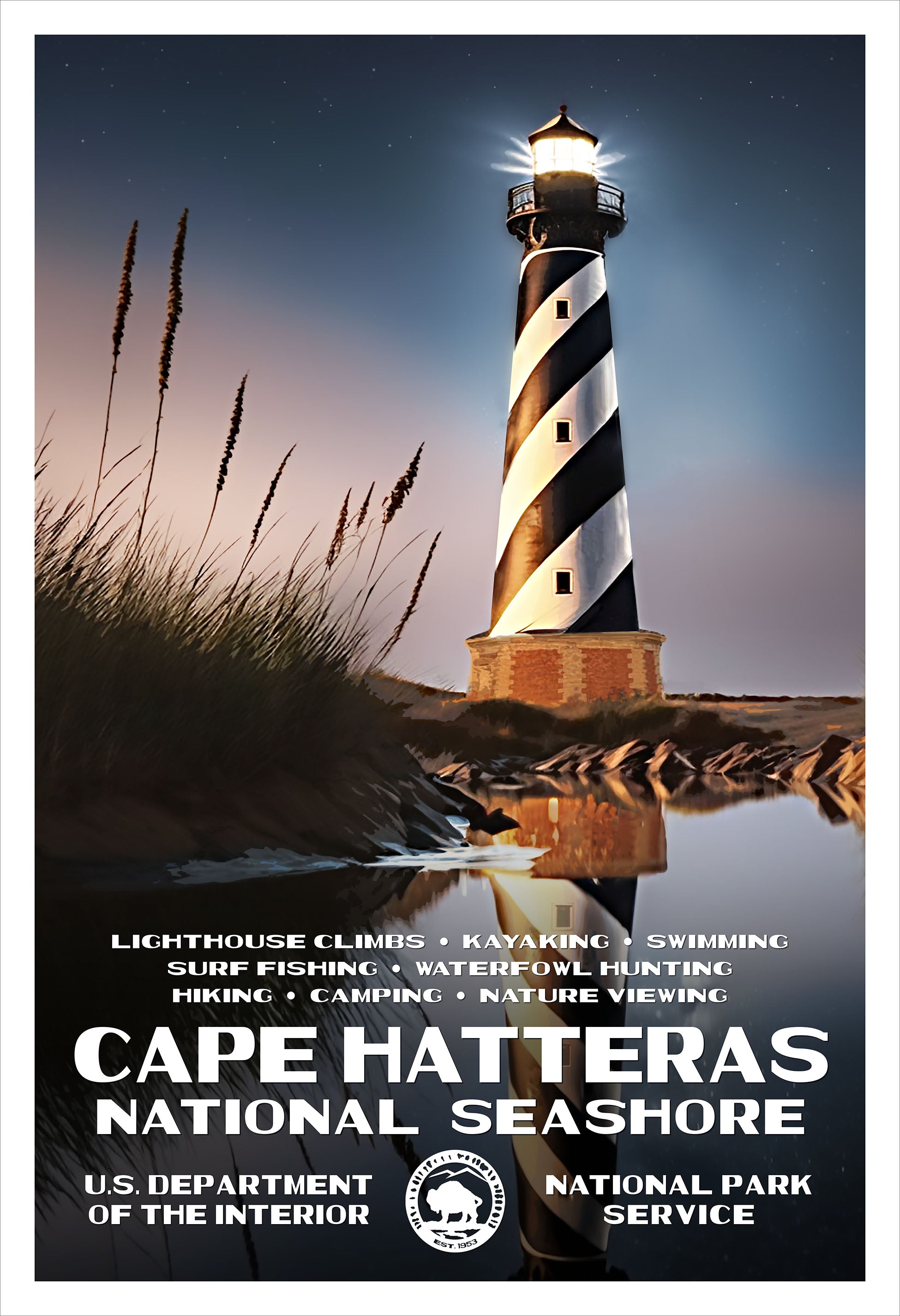 Cape Hatteras Poster | Outer Banks Lighthouse Print | National Park Posters
