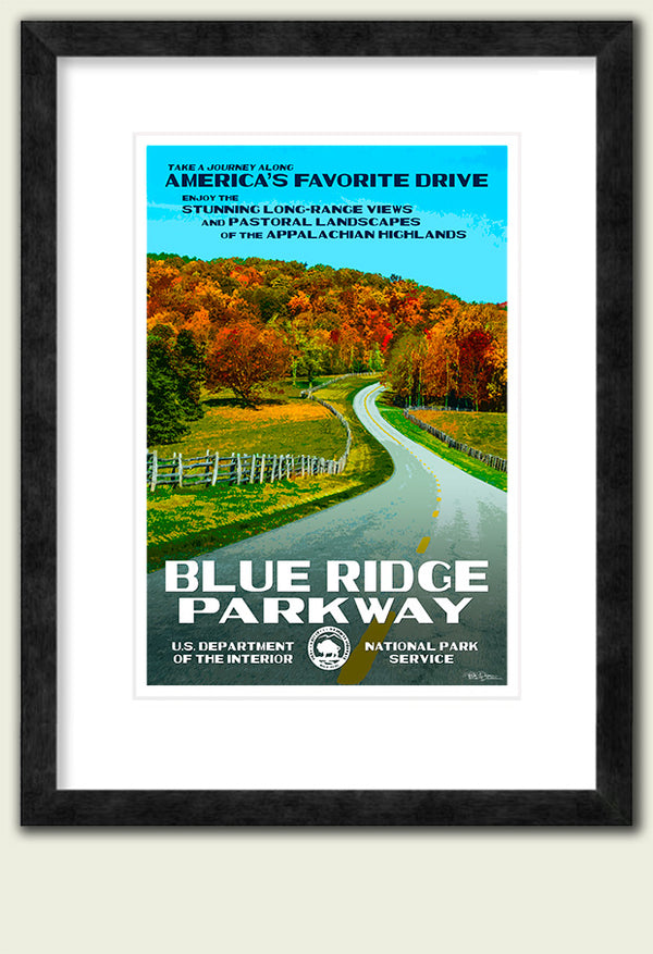 Blue Ridge Parkway Poster | Retro Mountain Road Artwork | National Park ...