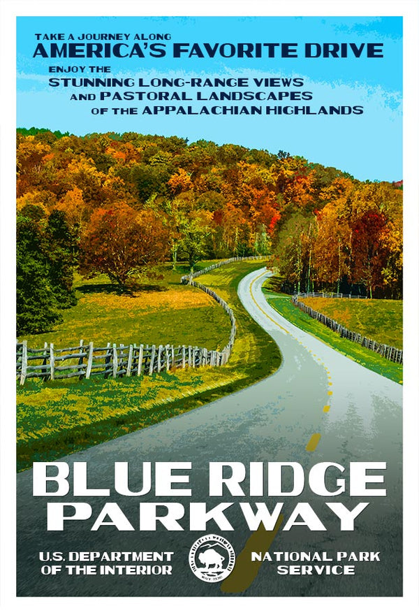 Blue Ridge Parkway Poster | Retro Mountain Road Artwork | National Park ...